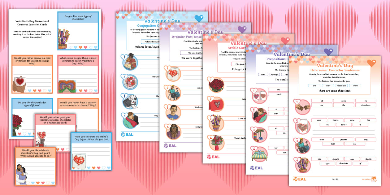 Valentine's Day Grammar Worksheets | Learners of EAL-Twinkl