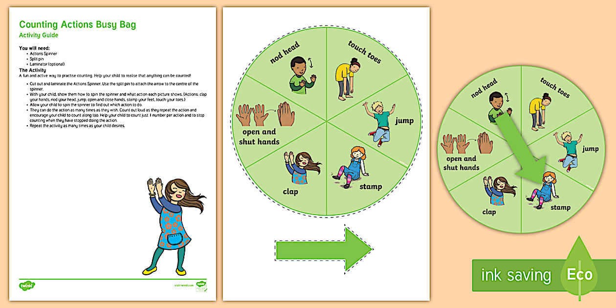 Counting Actions Busy Bag Resource Pack for Parents - Twinkl