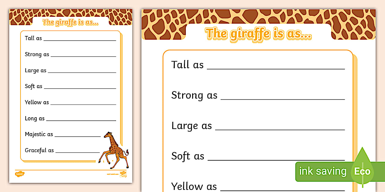 Giraffe Simile Poem Template (teacher made) - Twinkl