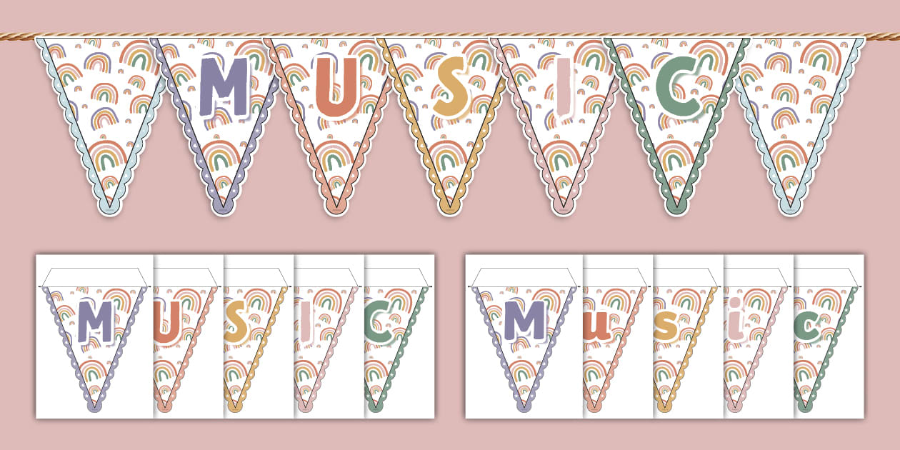 Muted Rainbow Themed Music Display Bunting (teacher made)