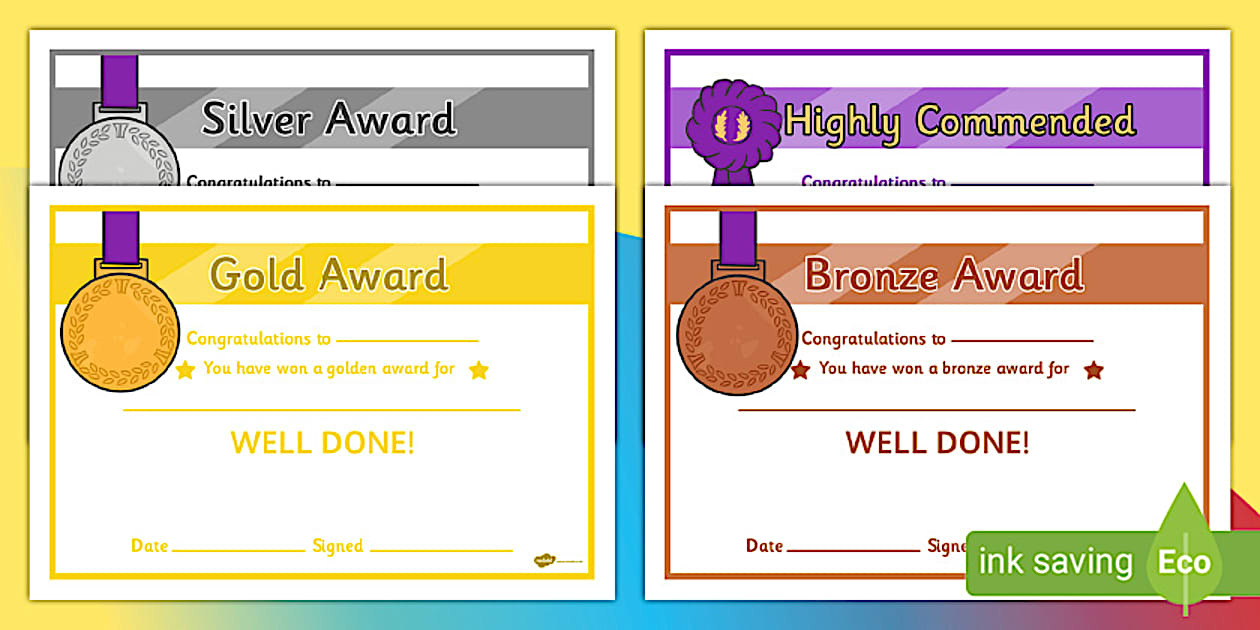 Editable Medals Awards Certificates (Gold Silver and Bronze)