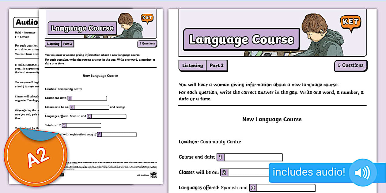 A2 Key (KET) Listening Part 2 (Language Course) - Twinkl