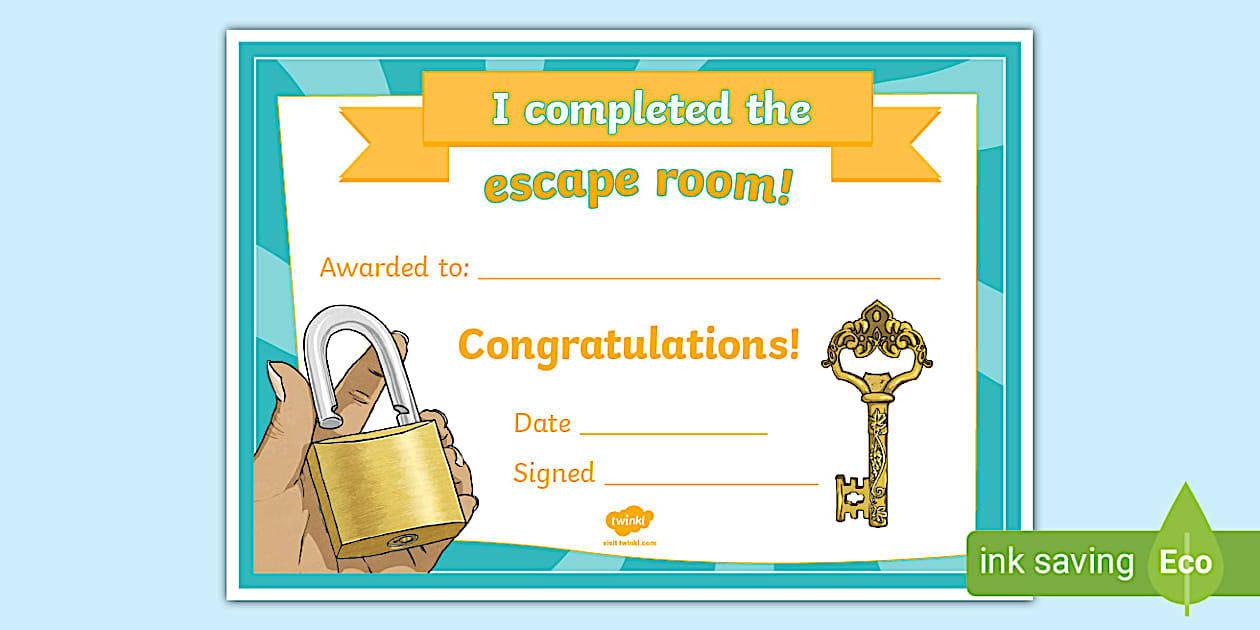 Escape Room Certificate (teacher made) - Twinkl