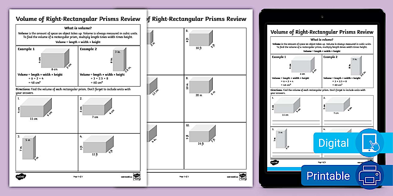 Sixth Grade Volume of Right-Rectangular Prisms Review