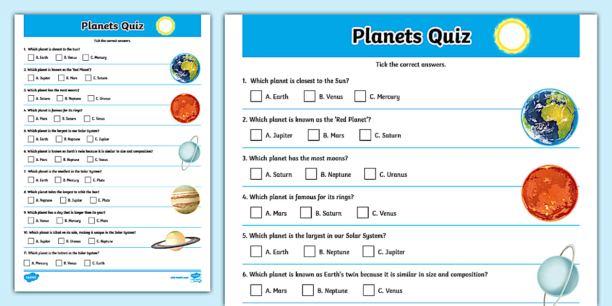 Planets General Knowledge Paper Quiz (teacher made) - Twinkl
