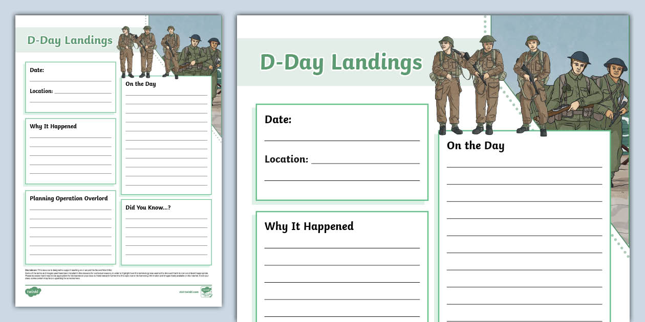 D-Day Landings Fact File Template (teacher made) - Twinkl