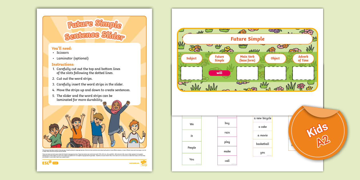 ESL Sentence Sliders Future Simple [Kids, A2] - Twinkl