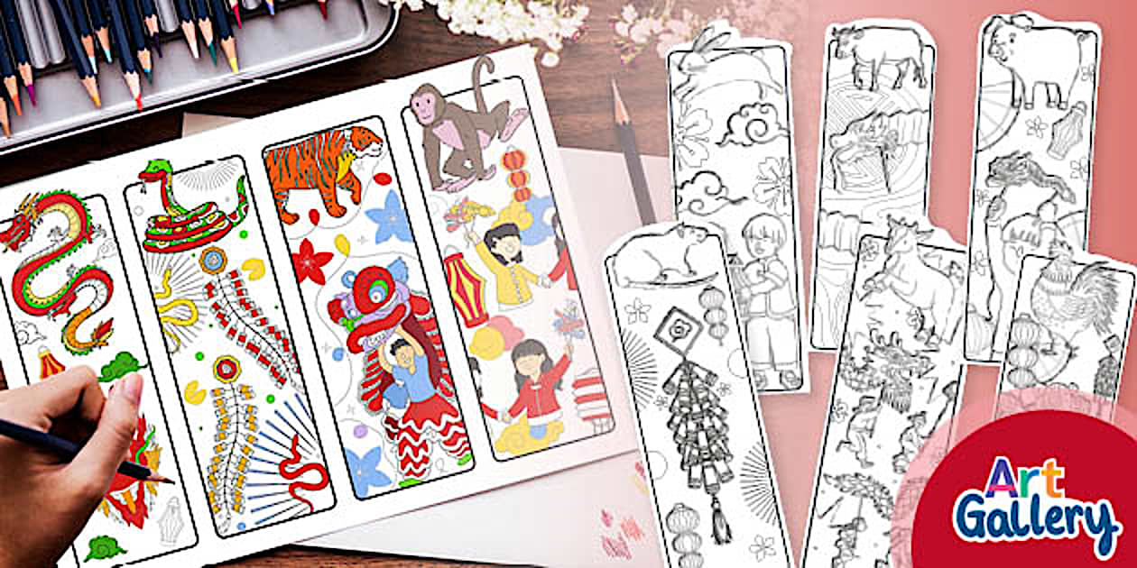 Lunar New Year Zodiac Animals Colouring Bookmarks | Twinkl Art Gallery