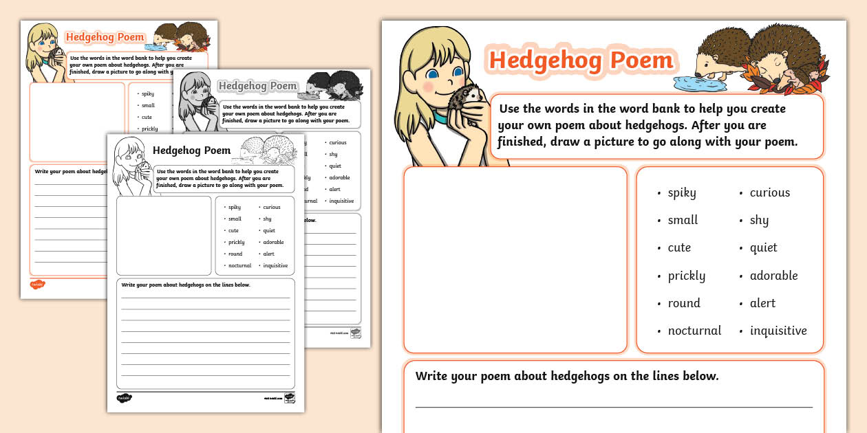Hedgehog Poem Writing Template (teacher made) - Twinkl