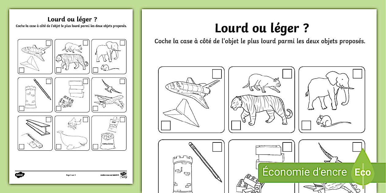 Lourd ou léger - fiche d'activité (teacher made) - Twinkl