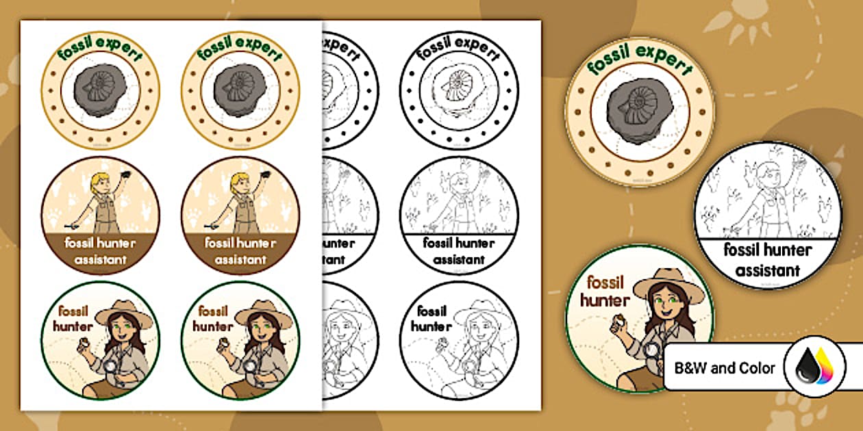 Fossil Hunter Dramatic Play Badges | PreK Resource | Twinkl