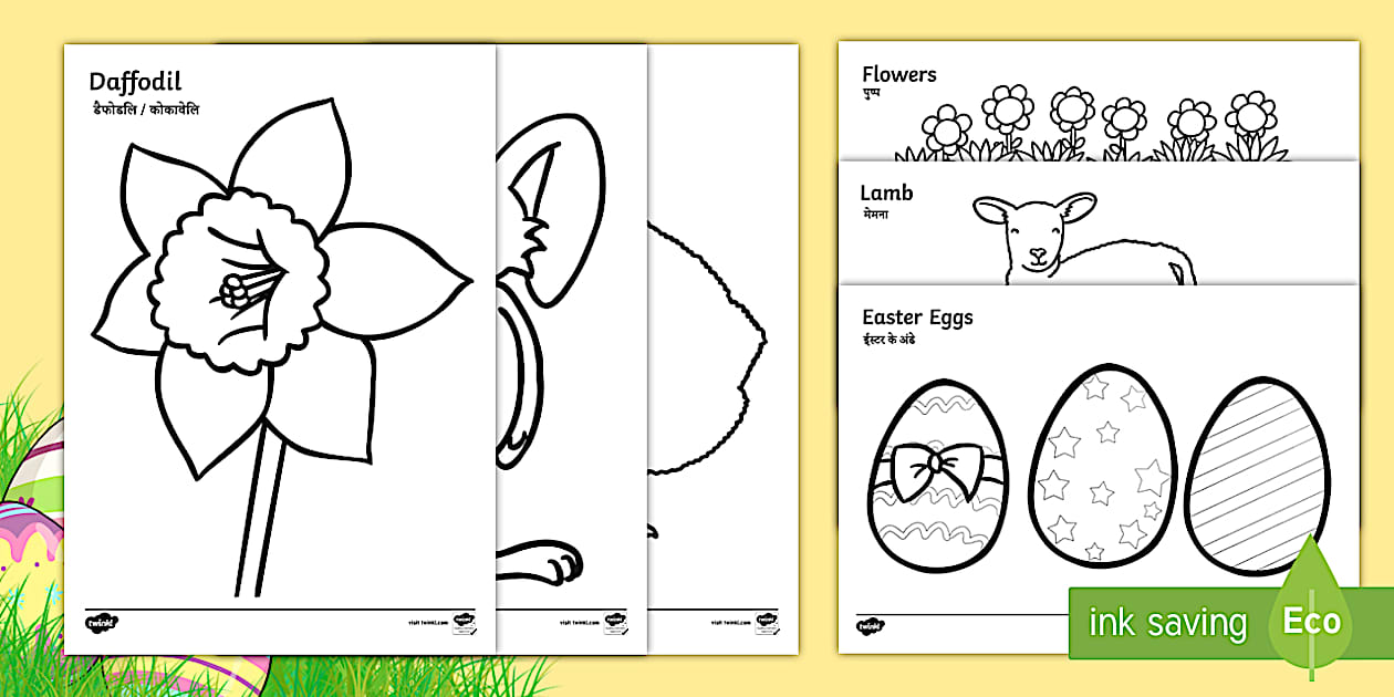 Easter Colouring Pages English/Hindi - Easter Colouring Coloring Sheets