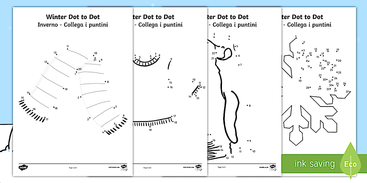 Winter Themed Dot to Dot Worksheet / Worksheet English/Italian