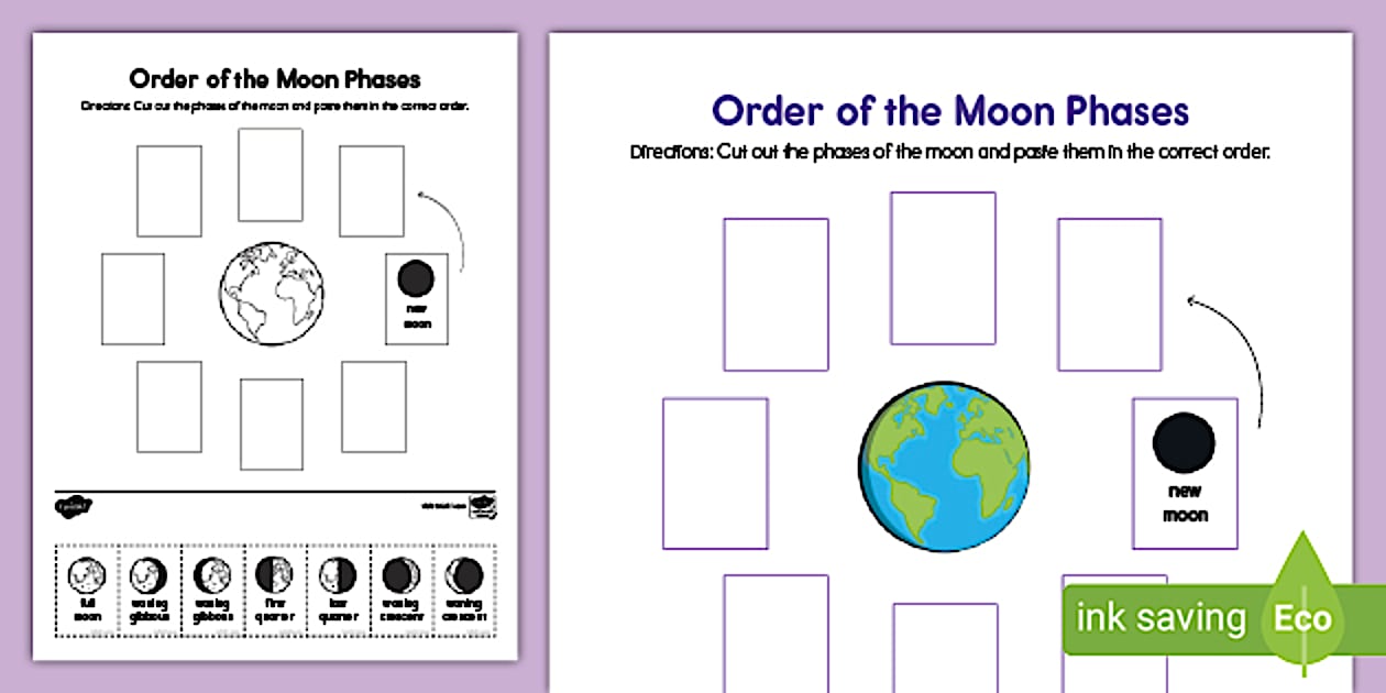 Editable Order of the Moon Phases Cut and Paste Worksheet for K-2nd Grade
