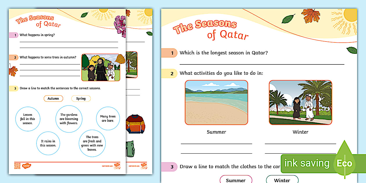 The Seasons Of Qatar Worksheet (Teacher-Made) - Twinkl