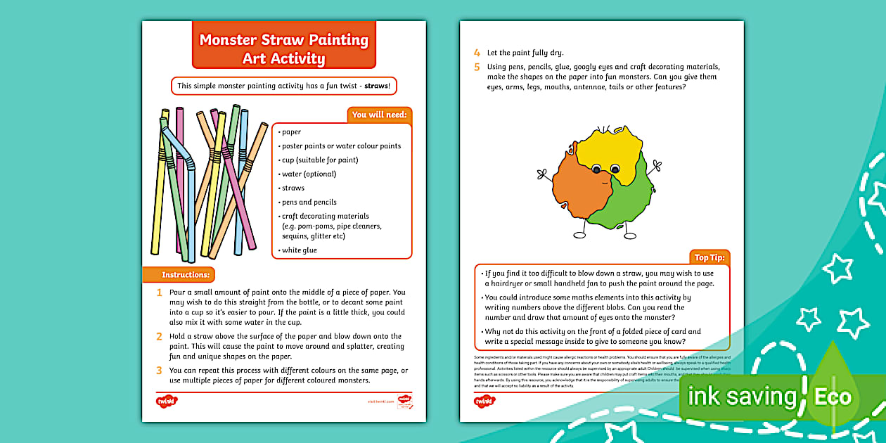 Monster Straw Painting Art Activity | Straw Blow Painting