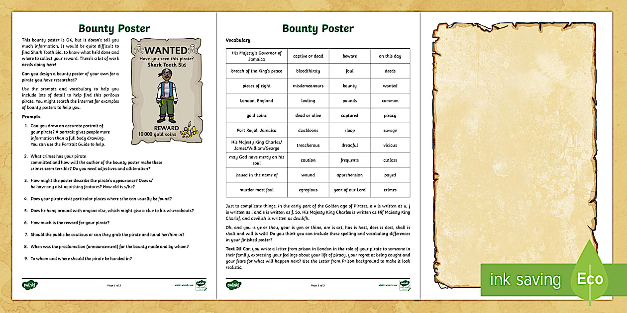 Black and White Design a Bounty Poster Activity Pack
