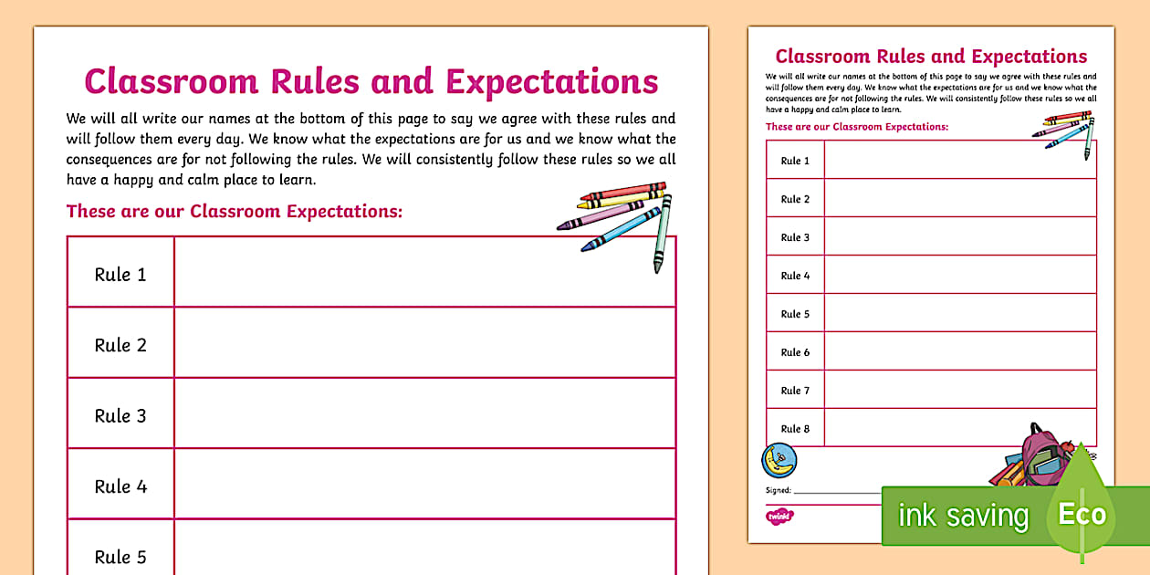 Editable Classroom Rules and Expectations List Worksheet
