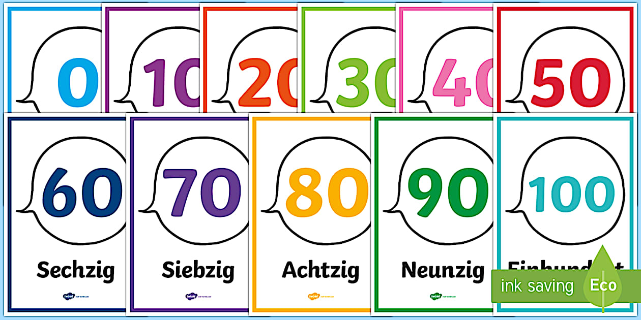 Numbers from 10 to 100 Counting in Tens Display Posters German