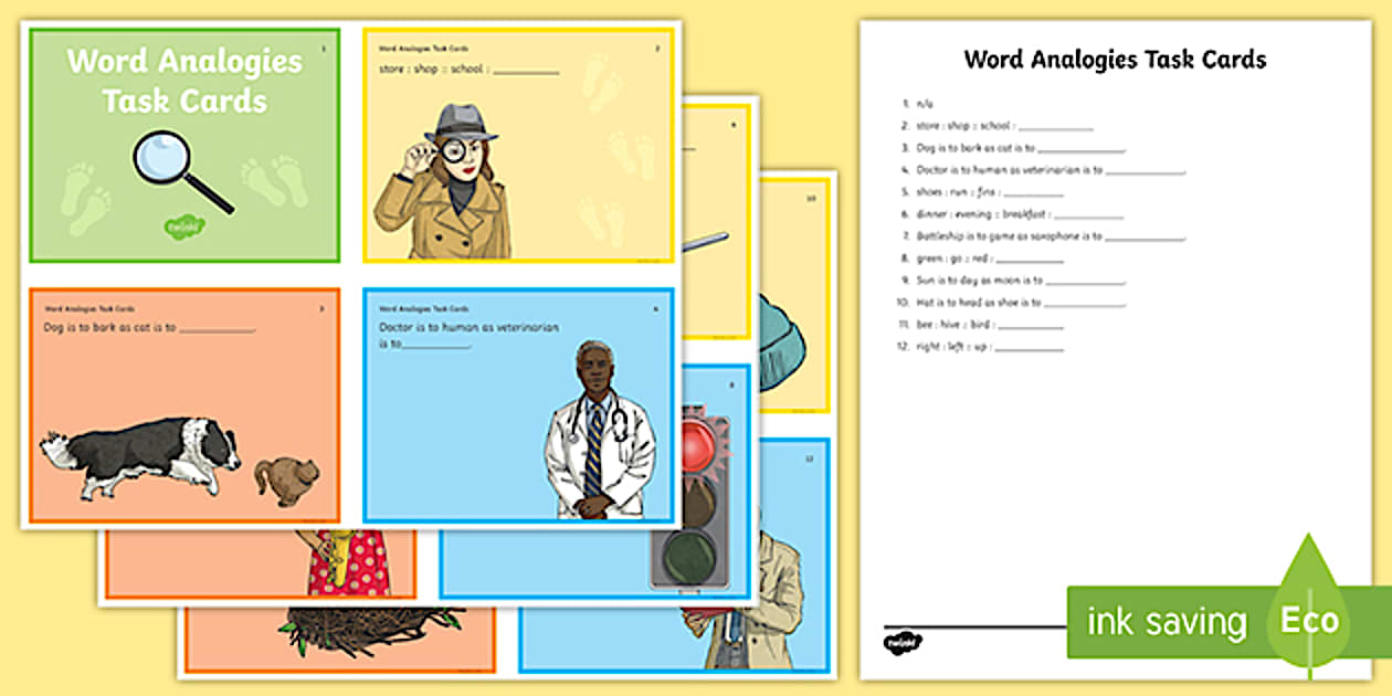 Word Analogies Task Cards (teacher made) - Twinkl
