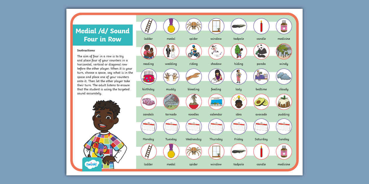 Medial /d/ Sound Four in a Row (teacher made) - Twinkl