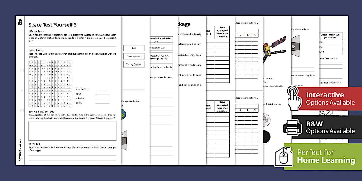 Black and White KS3 Space Revision Pack (Teacher-Made)