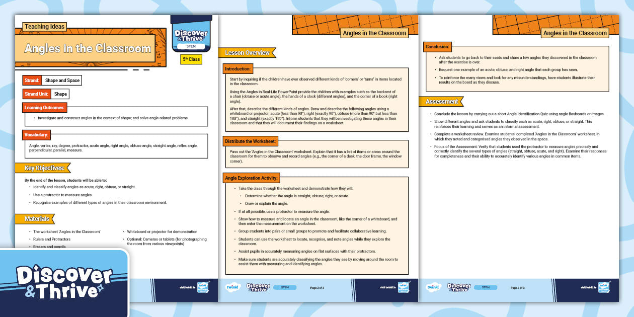 Angles in the Classroom Lesson Plan Fifth Class - Twinkl