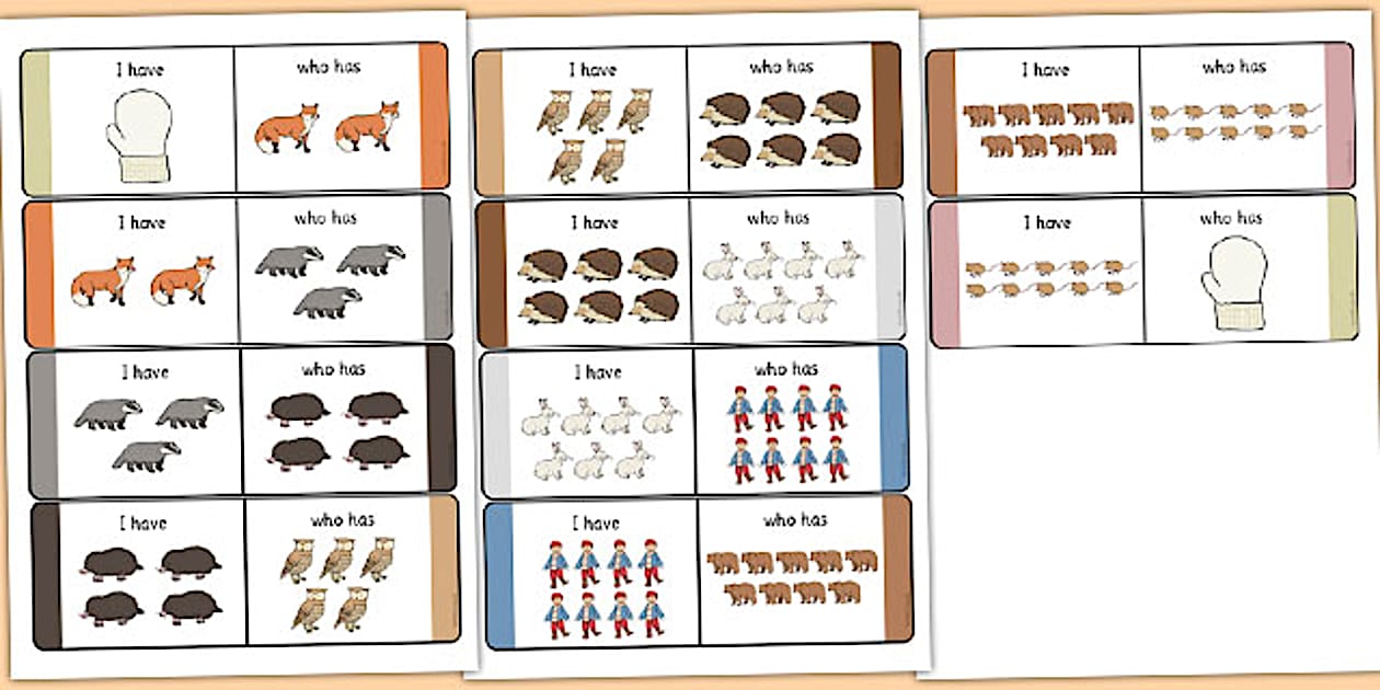 Black and White The Mitten 'I Have, Who Has?' Counting Activity