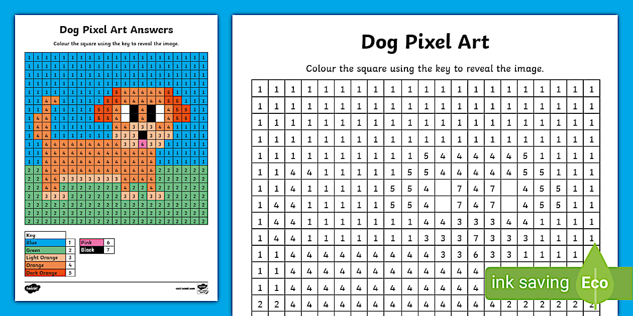Dog Pixel Art Template - Twinkl