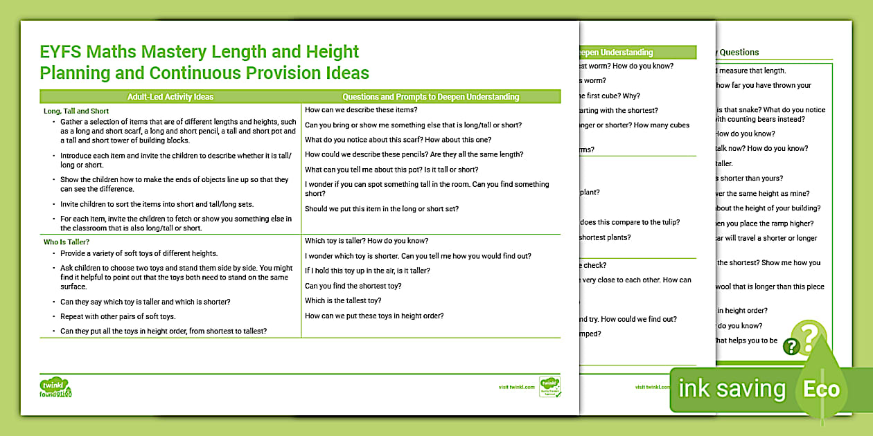 Maths Mastery Length & Height Plans & Continuous Provision