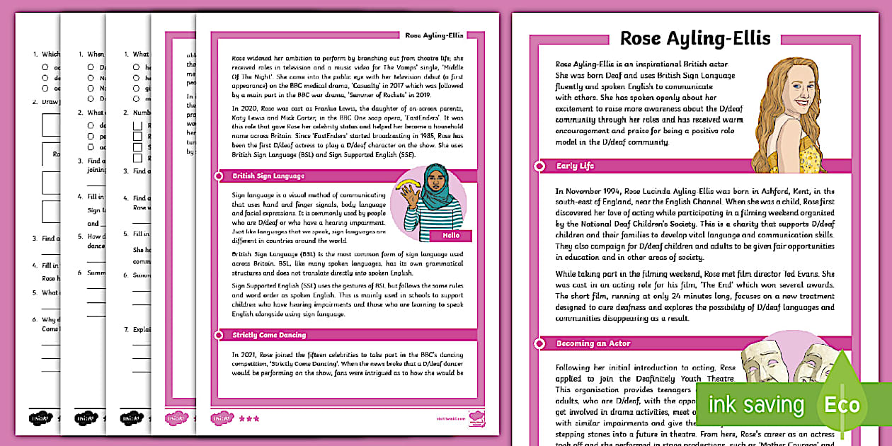 UKS2 Rose Ayling-Ellis Differentiated Comprehension Activity