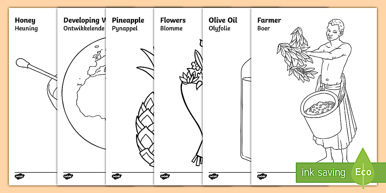 Fairtrade Colouring Pages English/Afrikaans - Twinkl