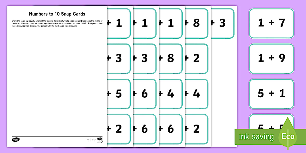 Early Levels Numbers to 10 Addition Snap Cards - Twinkl