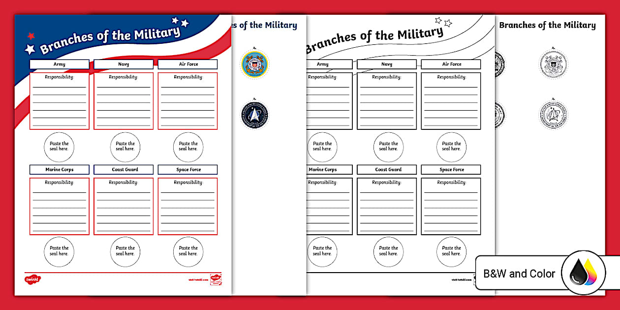 Branches of the Military Cut and Stick Worksheet for 3rd-5th Grade