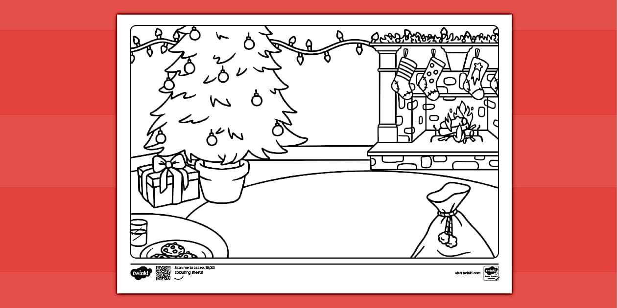 Festive Scene Colouring Page (teacher made) - Twinkl