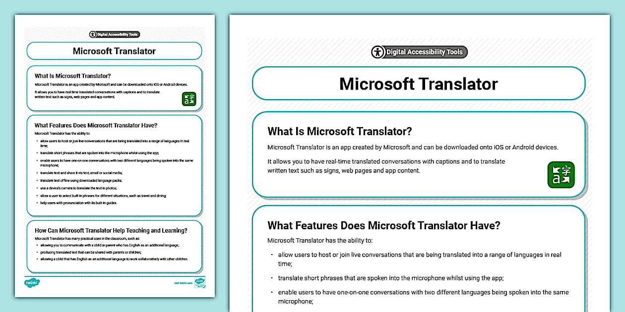 Microsoft Translator Digital Accessibility Tool Information Sheet