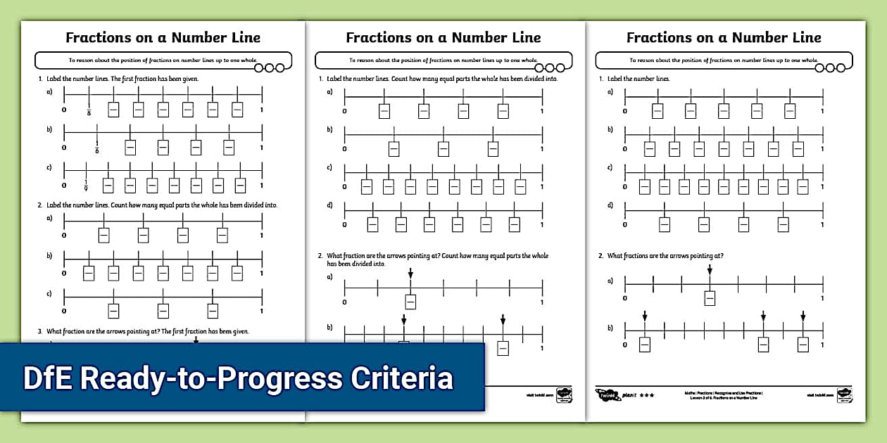 👉 Fractions on a Number Line Differentiated Maths Worksheets