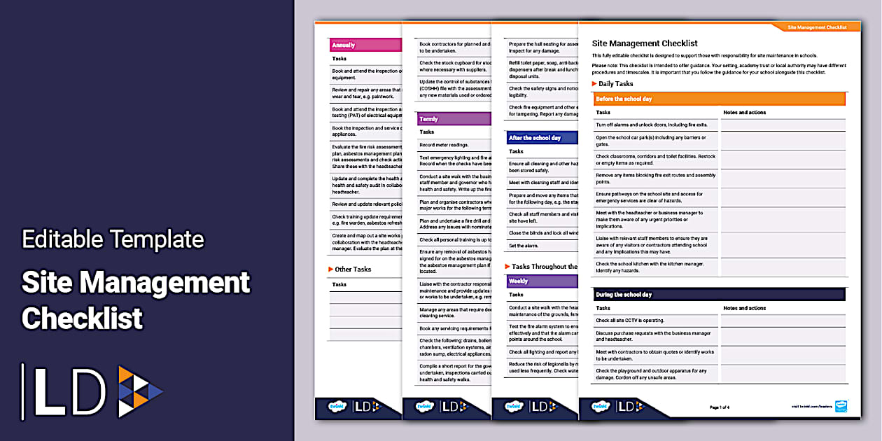 Site Agent Task Checklist - SLT (teacher made) - Twinkl