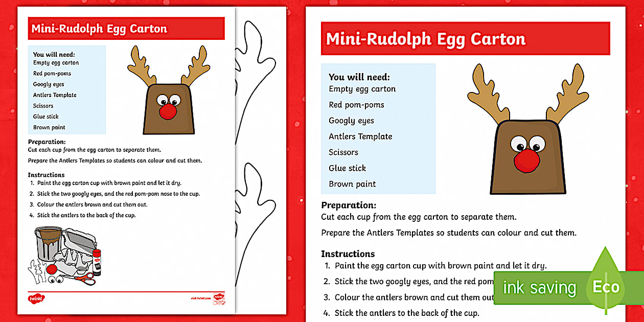 Editable Mini-Rudolph Egg Carton Craft Instructions - Twinkl
