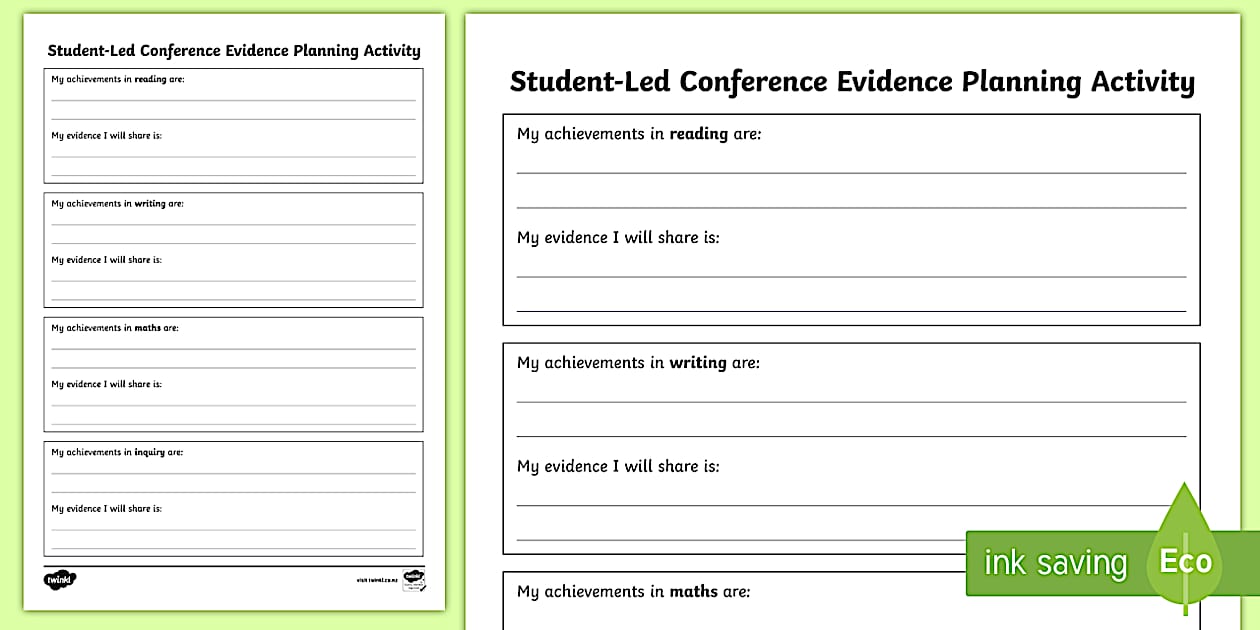 Student-Led Conference Evidence Planning Sheet