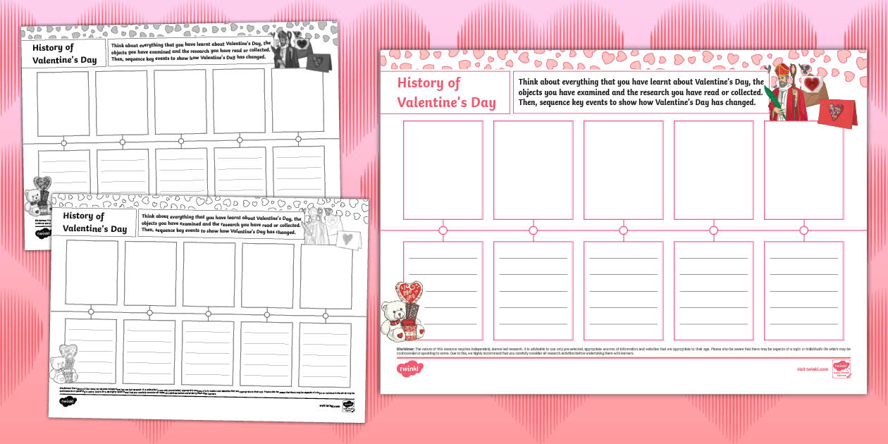 History of Valentine's Day Sequencing Worksheet - Twinkl