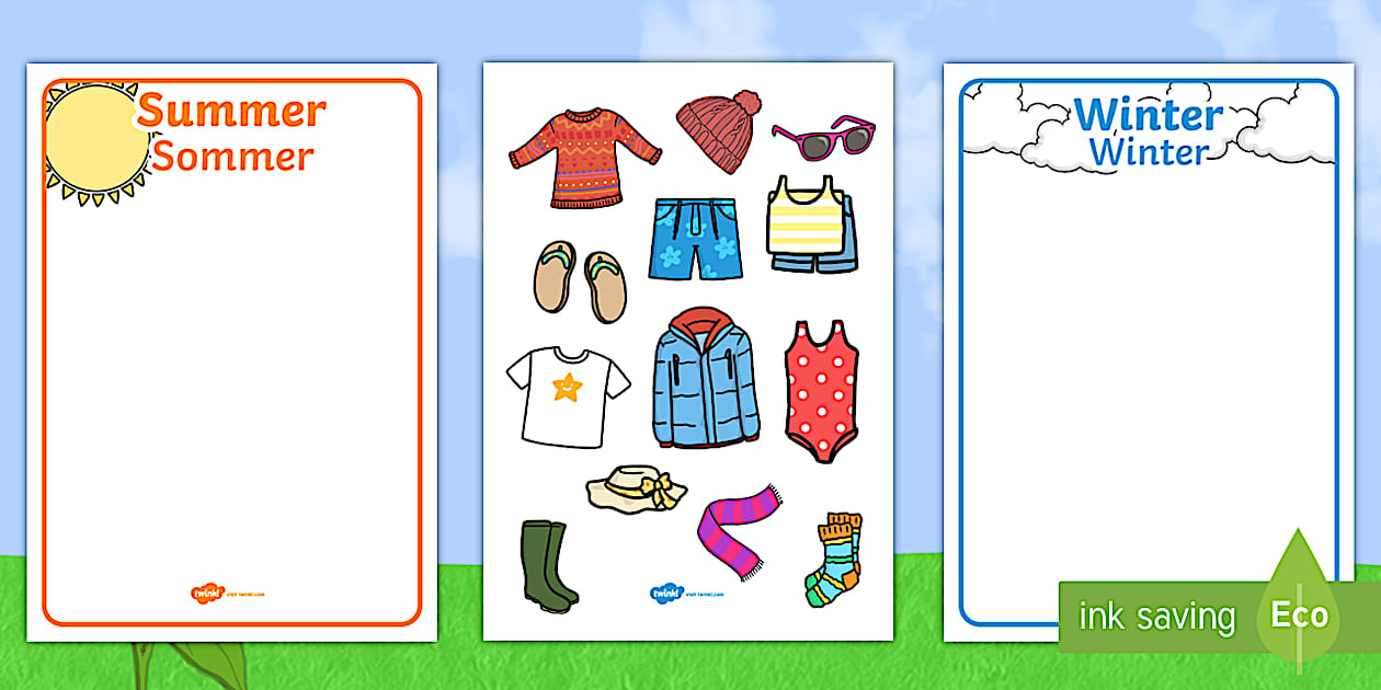 Winter and Summer Clothes Sorting Activity English/German