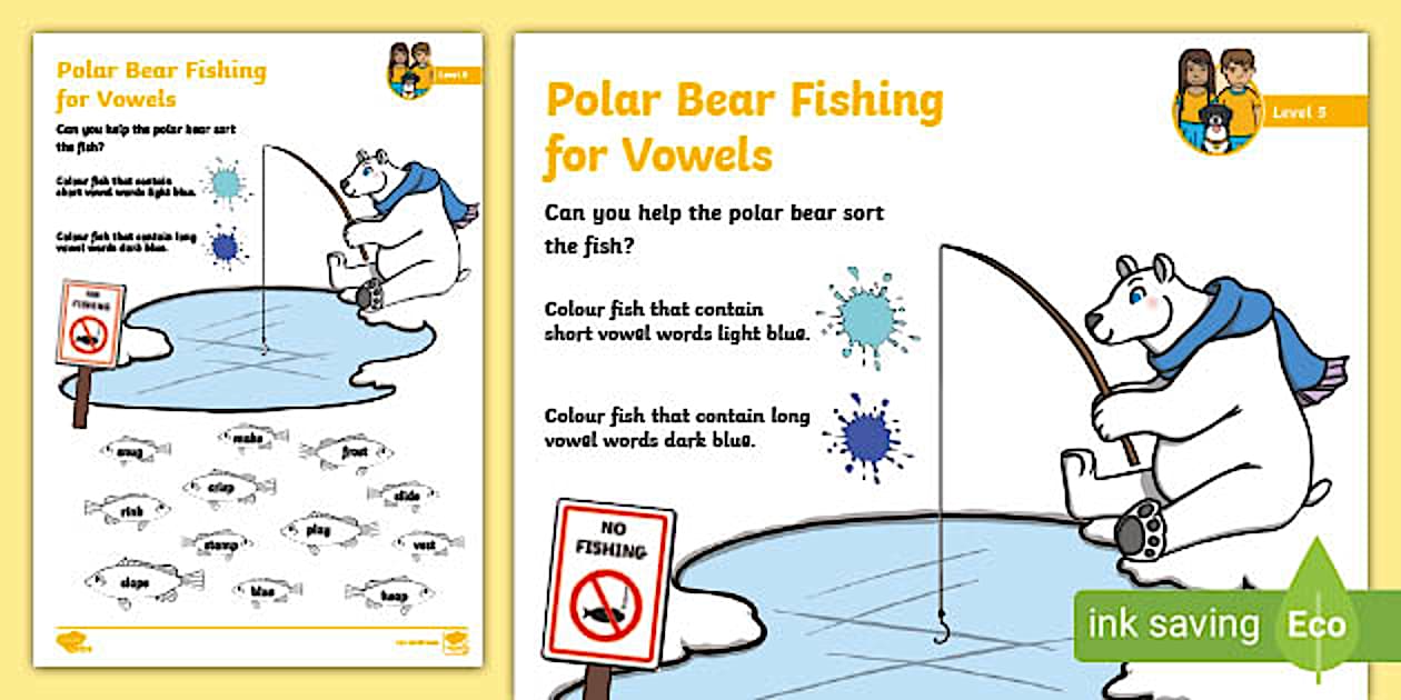 Editable Level 5 Polar Bear Fishing for Vowels Activity