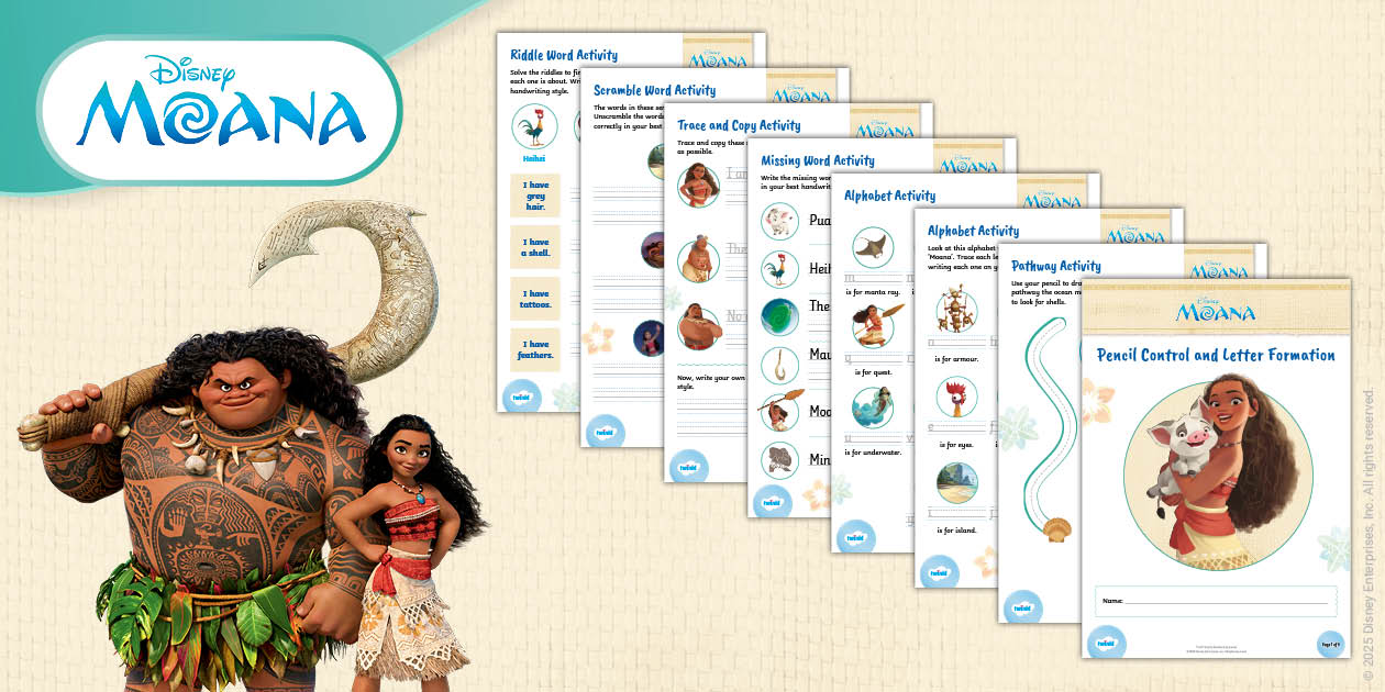 Moana: Pencil Control and Letter Formation Handwriting Activity Booklet
