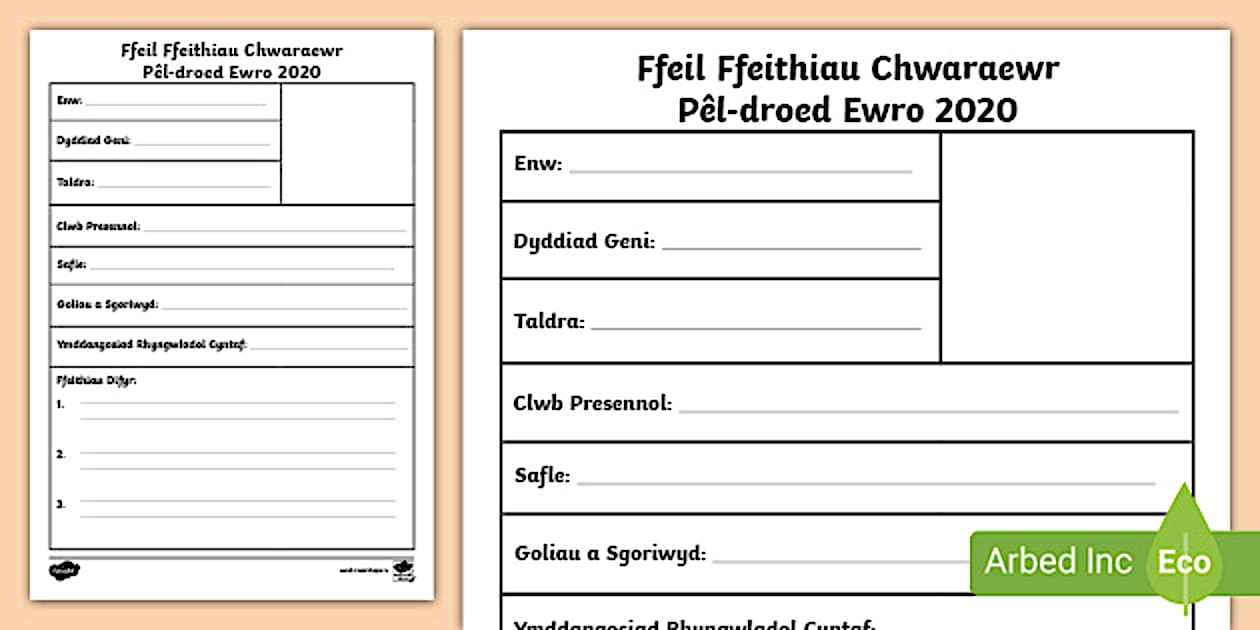 Ffeil Ffeithiau Pêl-droed Cymru - Ewro 2020 (teacher made)