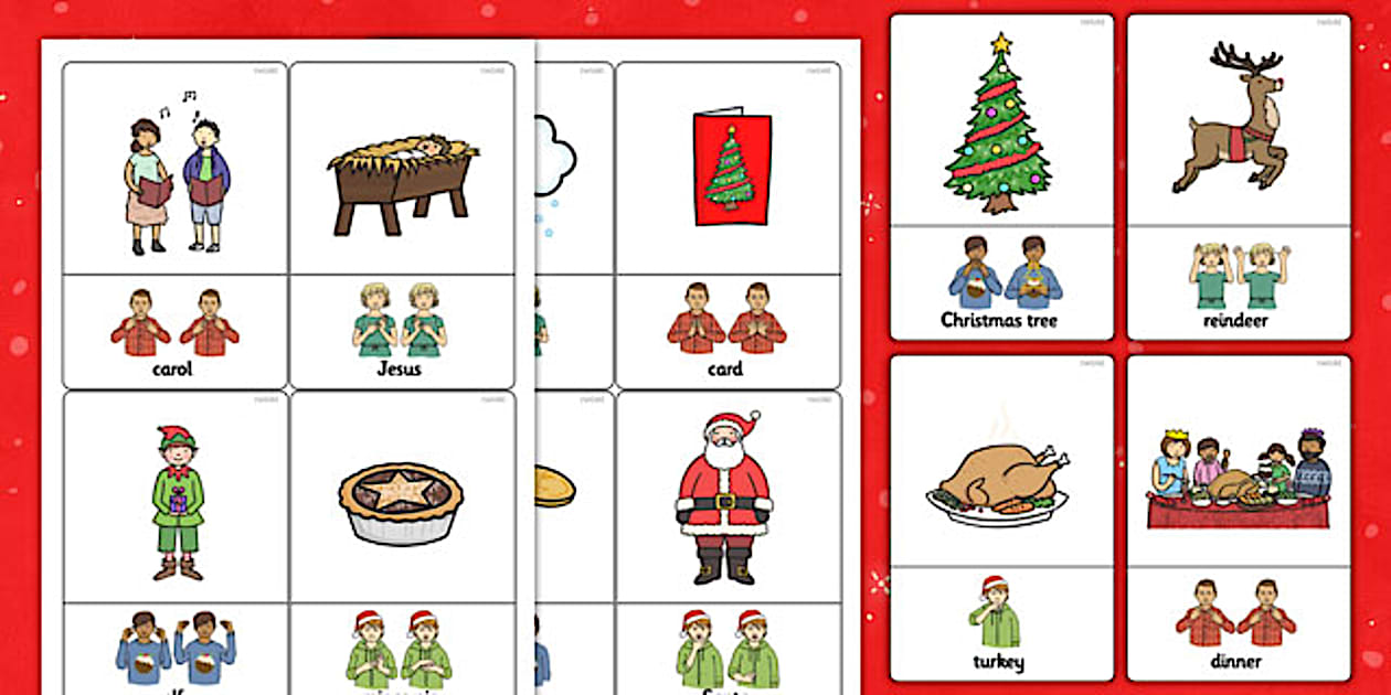 British Sign Language Christmas Sign Flash Cards - flashcards