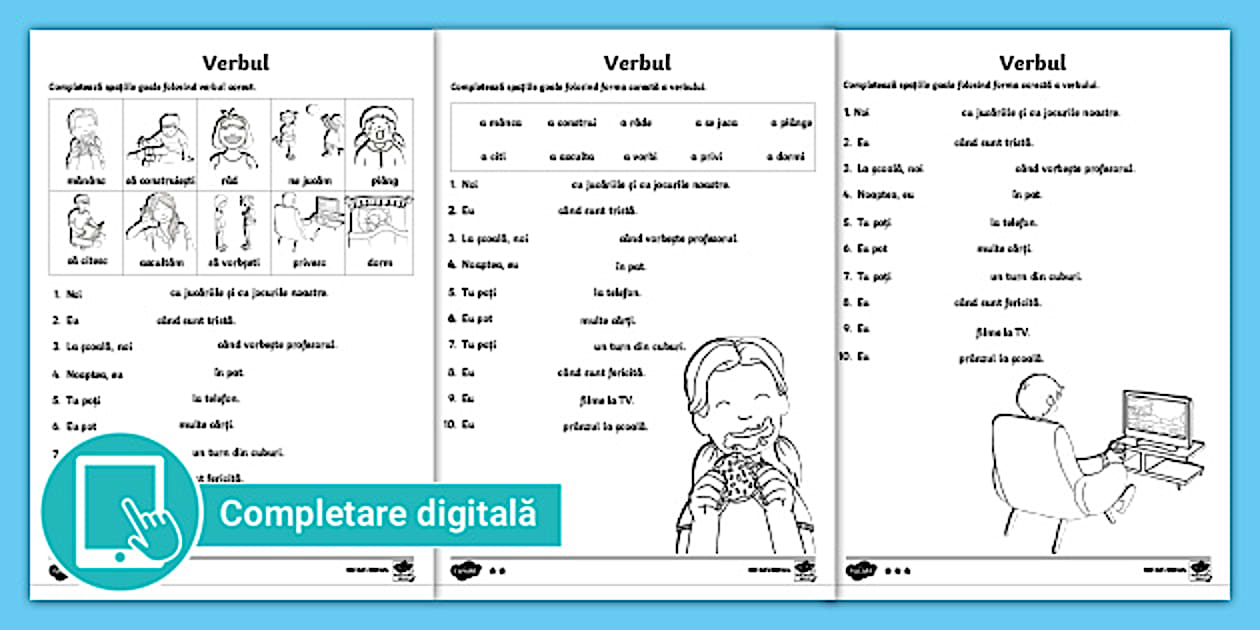 Verbul - fișă de lucru | Părți de vorbire | Twinkl România