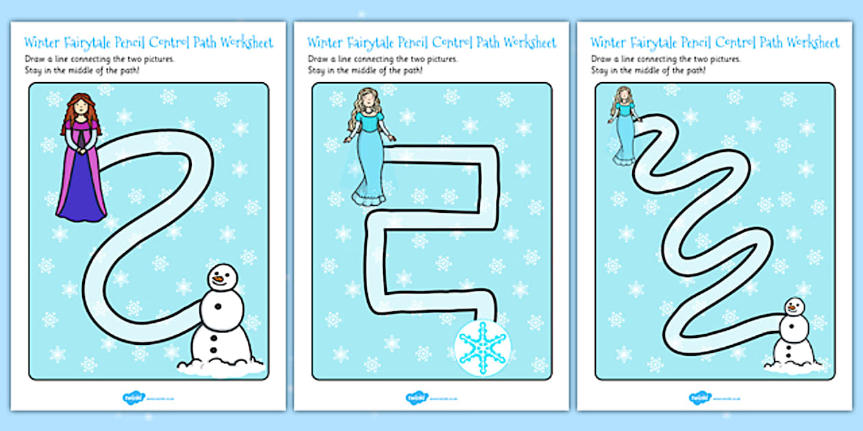 Winter Fairy Tale Pencil Control Worksheet / Worksheets