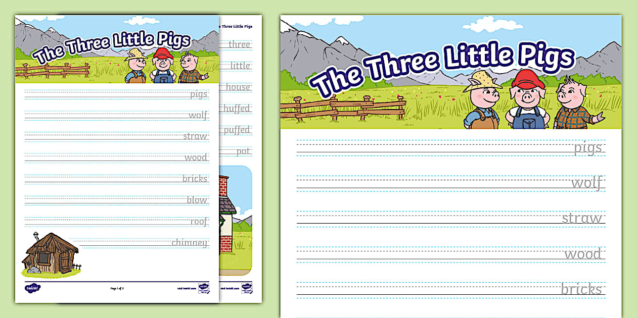 Left-Handed Writers: Three Little Pigs Handwriting Sheet