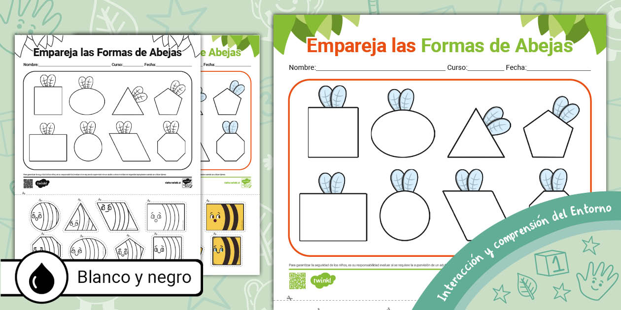 Guía | Trabajo | Emparejar | Formas | Abejas | Figuras 2D